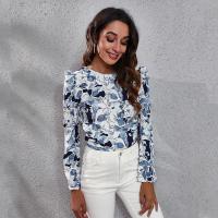 China Custom Long Sleeves Women'S Summer Top Printing Beech Blouse With Round Neck Open Back Straps for sale