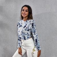 China Custom Long Sleeves Women'S Summer Top Printing Beech Blouse With Round Neck Open Back Straps for sale