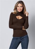 China Autumn Slim Fit Sexy High Collar Long Sleeve Threaded Top Fashion Pure Color for sale