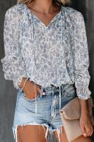China Chiffon Printed 100% Polyester Women'S V Neck Long Sleeves Shirt for sale