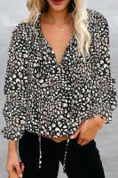 China Chiffon Printed 100% Polyester Women'S V Neck Long Sleeves Shirt for sale