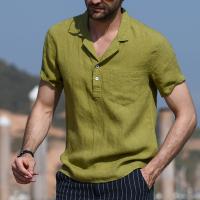 China 100% Linen S - 3XL Men'S Casual Shirt Short Sleeve Soild Color Single Button for sale