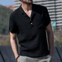 China 100% Linen S - 3XL Men'S Casual Shirt Short Sleeve Soild Color Single Button for sale