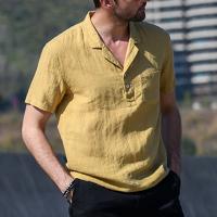 China 100% Linen S - 3XL Men'S Casual Shirt Short Sleeve Soild Color Single Button for sale