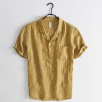 China 100% Linen S - 3XL Men'S Casual Shirt Short Sleeve Soild Color Single Button for sale