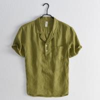 China 100% Linen S - 3XL Men'S Casual Shirt Short Sleeve Soild Color Single Button for sale