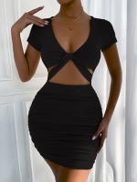 China Women'S Short Sleeve Summer Sexy V - Neck Waistless Bag Hip Dress for sale