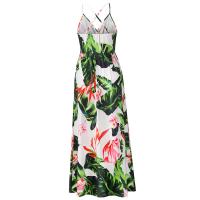 China Polyester Women Floral Dresses Casual Summer Sleeveless V Neck Maxi Dress for sale