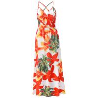 China Polyester Women Floral Dresses Casual Summer Sleeveless V Neck Maxi Dress for sale