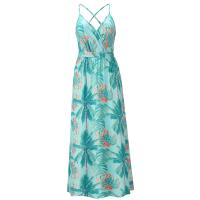 China Polyester Women Floral Dresses Casual Summer Sleeveless V Neck Maxi Dress for sale