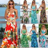 China Polyester Women Floral Dresses Casual Summer Sleeveless V Neck Maxi Dress for sale