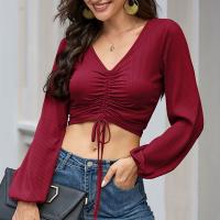 China Small Batch Clothing Women's High Waist V Neck Thin Versatile Long Sleeve Shorts Tops for sale