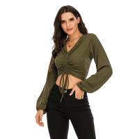 China Small Batch Clothing Women's High Waist V Neck Thin Versatile Long Sleeve Shorts Tops for sale