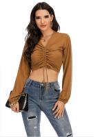 China Small Batch Clothing Women's High Waist V Neck Thin Versatile Long Sleeve Shorts Tops for sale