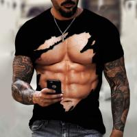China Muscle Men T Shirt Abs 3D Printing Personality Short Sleeve Summer Top for sale