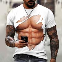China Muscle Men T Shirt Abs 3D Printing Personality Short Sleeve Summer Top for sale