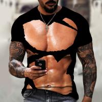 China Muscle Men T Shirt Abs 3D Printing Personality Short Sleeve Summer Top for sale