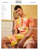 China small quantity clothing manufacturers Men'S Summer 2pc Tie Dye Round Neck Short Sleeve Casual Suit for sale