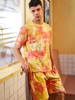 China small quantity clothing manufacturers Men'S Summer 2pc Tie Dye Round Neck Short Sleeve Casual Suit for sale