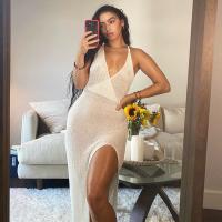 China Small Business Fashion V - Neck Backless Strap See Through Crochet Beach Sling Dress for sale