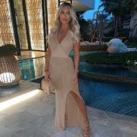 China Small Business Fashion V - Neck Backless Strap See Through Crochet Beach Sling Dress for sale