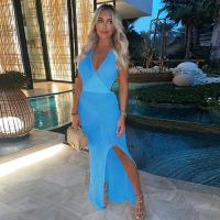China Small Business Fashion V - Neck Backless Strap See Through Crochet Beach Sling Dress for sale