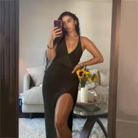 China Small Business Fashion V - Neck Backless Strap See Through Crochet Beach Sling Dress for sale