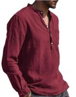China Men'S Long Sleeves V - Neck Casual Beach Linen Shirt for sale
