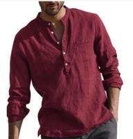 China Men'S Long Sleeves V - Neck Casual Beach Linen Shirt for sale