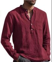 China Men'S Long Sleeves V - Neck Casual Beach Linen Shirt for sale