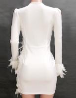 China V Neck Women Casual Dresses Mesh - Paneled Feather - Embellished Slim - Fit Dress for sale