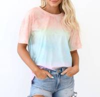 China Custom Clothing Summer Tie Dye Print Gradient Rainbow T - Shirt for sale