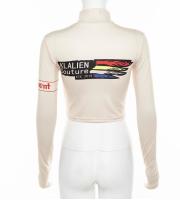 China OEM Clothing Women'S Half Turtleneck Long Sleeve Print Crop Top for sale