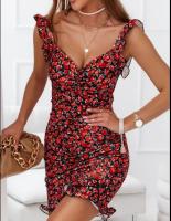 China Custom Clothing Manufacturer Women'S Summer Ruffle Sleeveless V - Neck Sexy Floral Dress for sale