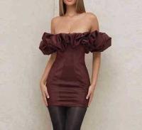 China Solid Color Tube Top Puff Off Shoulder Slim Dress for sale