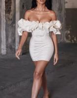 China Solid Color Tube Top Puff Off Shoulder Slim Dress for sale