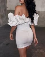 China Solid Color Tube Top Puff Off Shoulder Slim Dress for sale