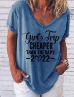China Small Business Ladies Stylish Tops Women'S Summer Print Short Sleeve V Neck T Shirt for sale