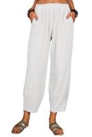 China Custom Clothing Women'S Solid Color Loose Linen Polyester Casual Long Pants for sale