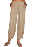 China Custom Clothing Women'S Solid Color Loose Linen Polyester Casual Long Pants for sale