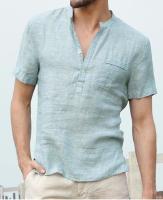 China Oem Apparel Men Short Sleeve Shirts Linen Button Down Beach Casual Summer Shirts for sale