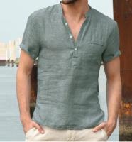 China Oem Apparel Men Short Sleeve Shirts Linen Button Down Beach Casual Summer Shirts for sale