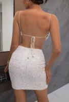 China Low Quantity Clothing Manufacturer Women Sexy Dress Solid Color Sling Sequin Backless Short Skirt for sale