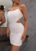 China Low Quantity Clothing Manufacturer Women Sexy Dress Solid Color Sling Sequin Backless Short Skirt for sale