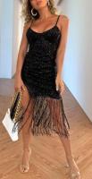 China Small Clothing Manufacturer Vintage Fringed Sequin Tassel Slit Dress For Women for sale