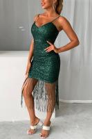 China Small Clothing Manufacturer Vintage Fringed Sequin Tassel Slit Dress For Women for sale