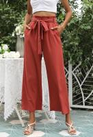 China Oem Clothing Women'S Flared Casual Pants Wide Leg Elastic Waist With Belt Pants for sale