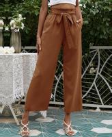 China Oem Clothing Women'S Flared Casual Pants Wide Leg Elastic Waist With Belt Pants for sale