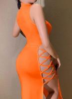 China Low Moq clothing Manufacturer Women'S Cut Out Side Lace Up Sleeveless Bodycon Maxi Dress for sale