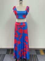 China Summer Womens Casual Dresses Printed Flower 2pcs Top And Skirt With S-2XL for sale